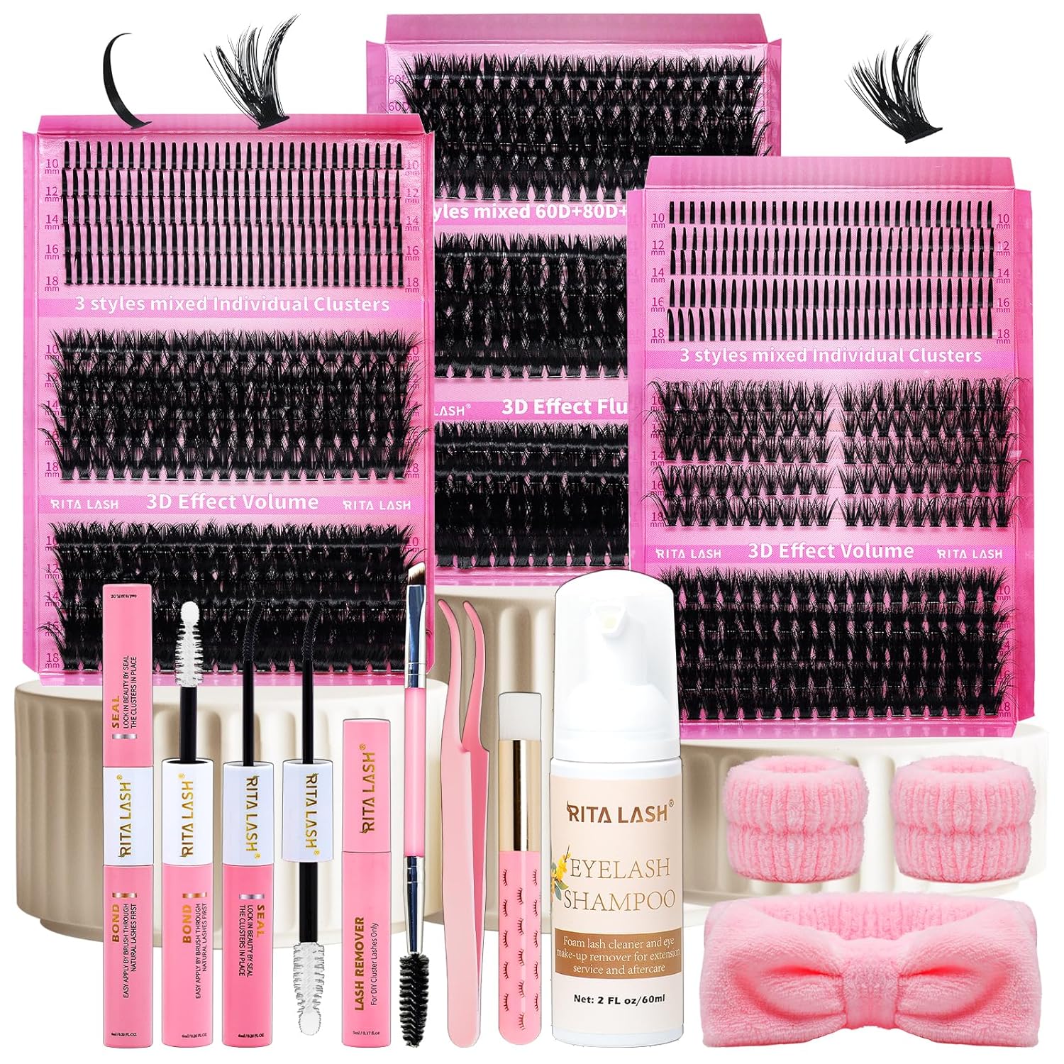RITALASH New 960PCS Bulk Lash Clusters Kit with Bond & Seal & Tools